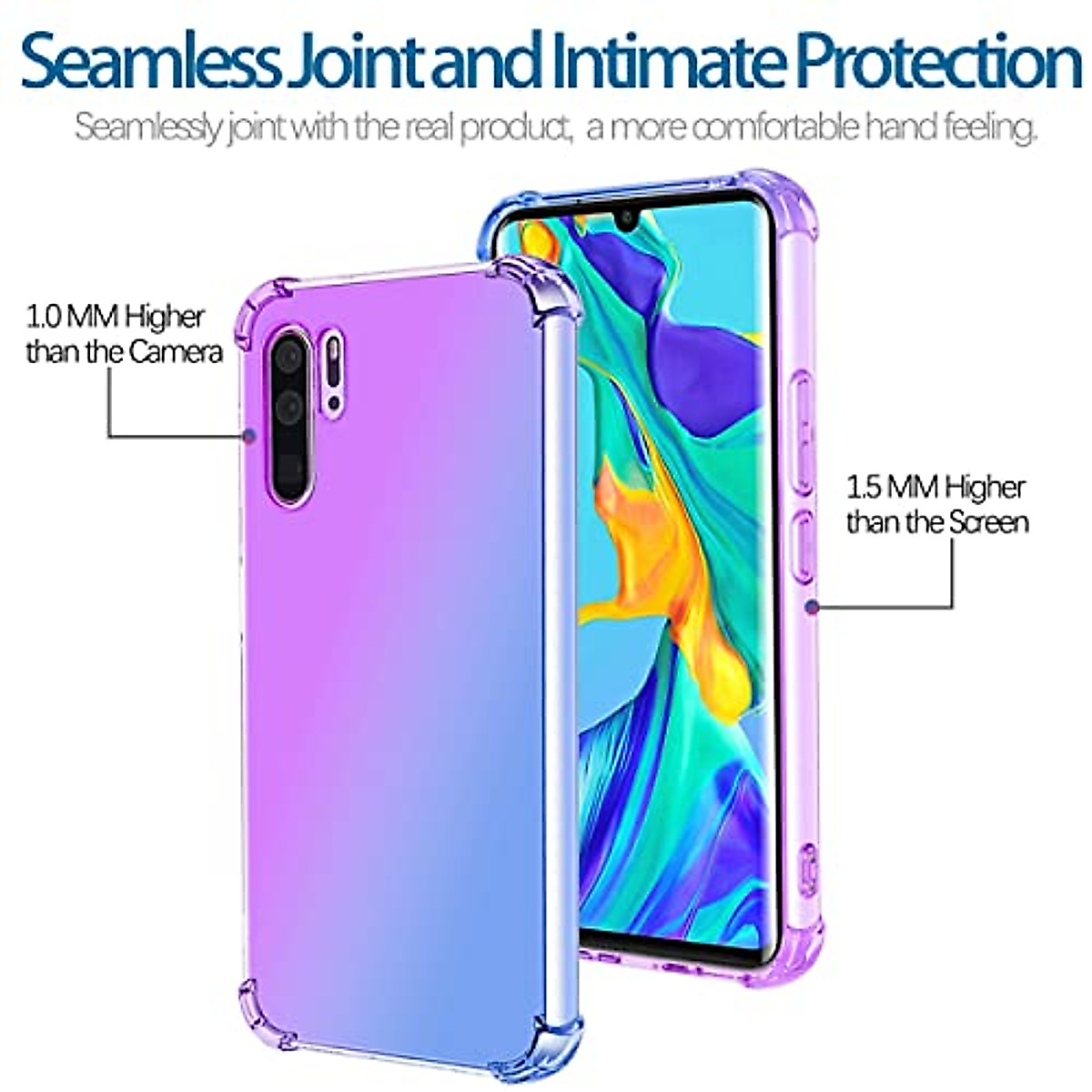 KOARWVC Case for Huawei P30 Pro Case VOG-L29 VOG-L04 Case, Crystal Clear Case Gradient Slim Anti Scratch TPU Shockproof Protective Phone Cases Cover for Huawei P30 Pro Purple/Blue
