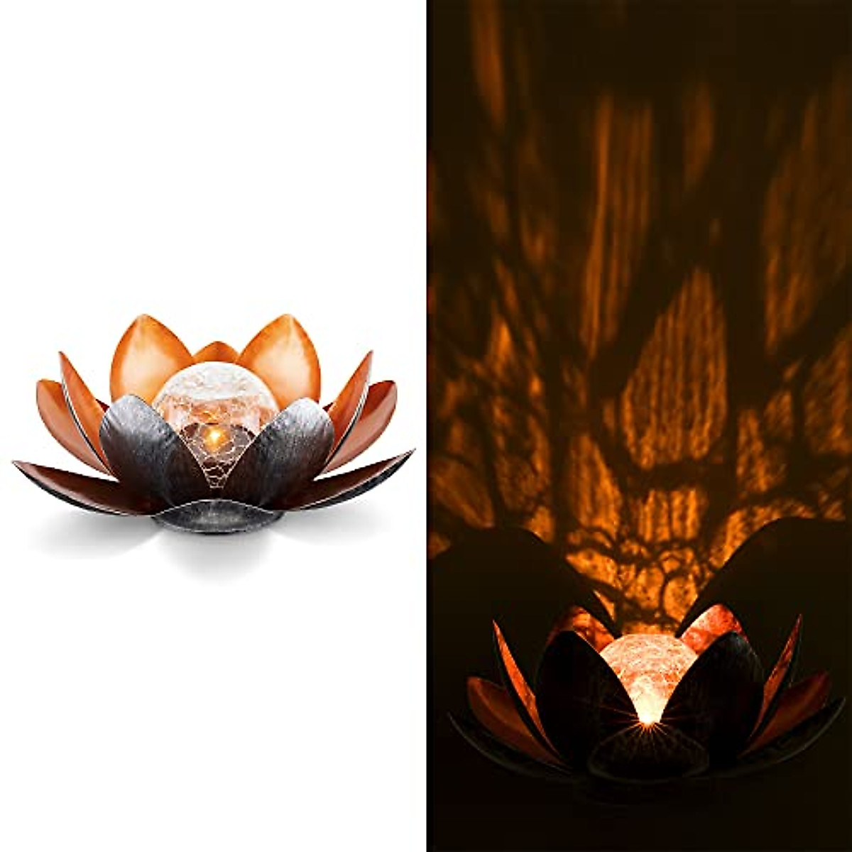 Navaris Solar Garden Light - LED Lotus Outdoor Sun Powered Back Yard Patio Porch Driveway Decorative Automatic Ambient Lighting Lantern - Amber