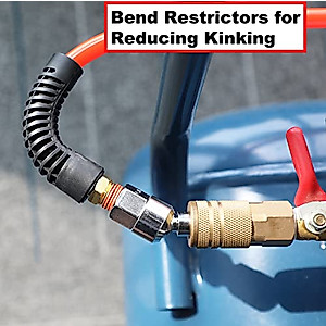 EADUTY Hybrid Air Hose 1/4 In. x 50 ft, Heavy Duty, Lightweight, Flexible Compressor Hose with AMT Universal Quick Coupelr and Ball Swivel Plug, Orange