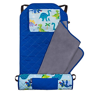 Wildkin Kids Modern Nap Mat with Reusable Pillow for Boys & Girls, Perfect for Elementary Sleeping Mat, Features Elastic Corner Straps, Soft Cotton Blend Materials Nap Mat for Kids (Dinosaur Land)