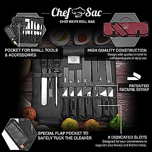 Chef Knife Roll Bag | 8+ Slots for Knives & Kitchen Tools | Water Resistant Knife Bag | Knife Carrying Case Only, Tools Not Included | Chef Knife Bag for Professional Chefs & Culinary Students (Red)