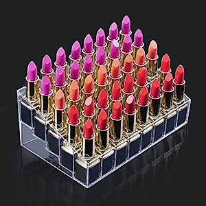 Benbilry Lipstick Holder, 40 Space Acrylic Lipstick Holder Organizer Case Display Rack，40 Slots (in a 8 x 5 Arrangement) Stand Cosmetic Makeup Organizer Lipstick, Brushes, Bottles More