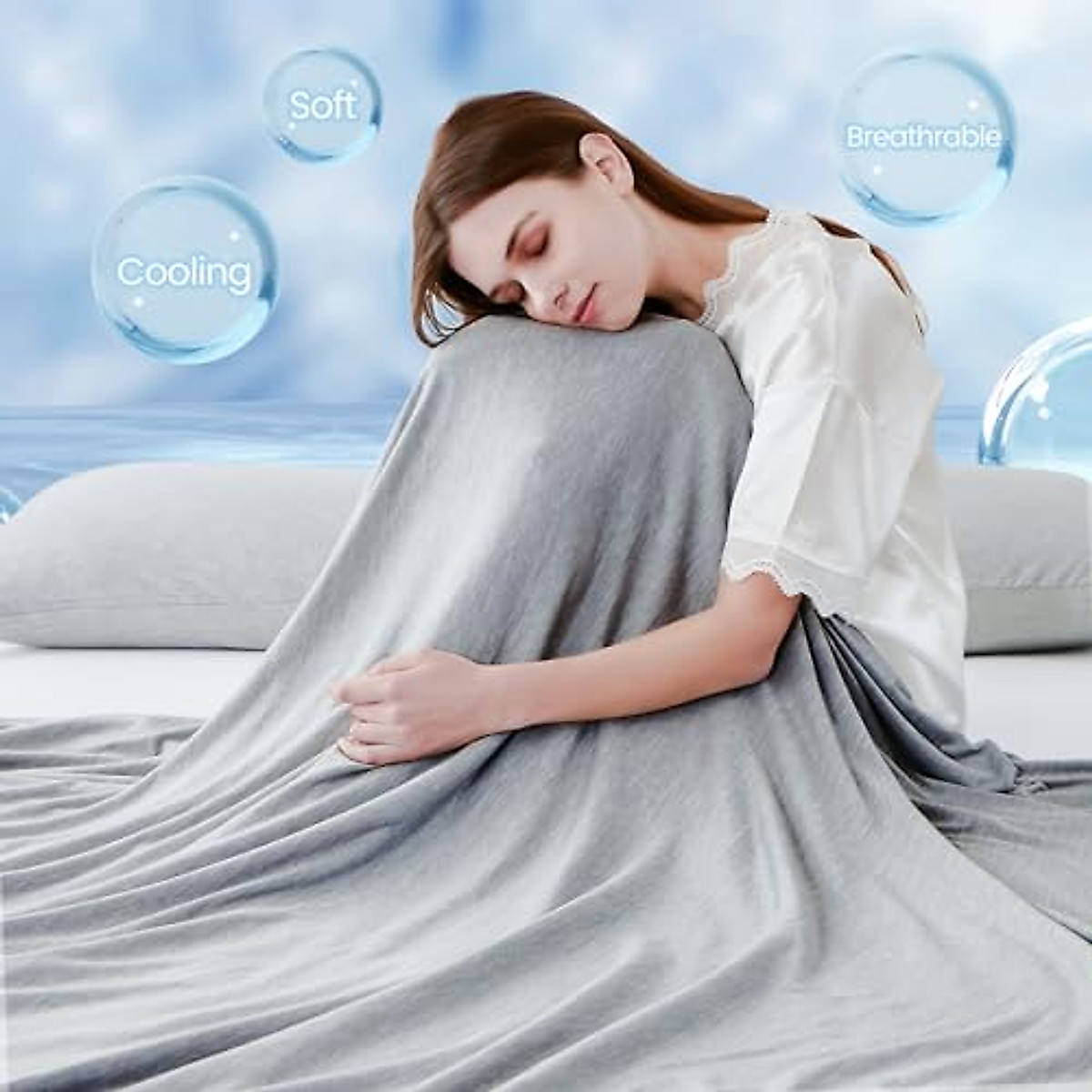 LUXEAR Cooling Blanket for Hot Sleepers Night Sweats Japanese Q-Max>0.4 Arc-Chill Cooling Fiber Keep Adults/Children Cool All Night Twin Size Cool Summer Blanket 59 X 79in -Gray