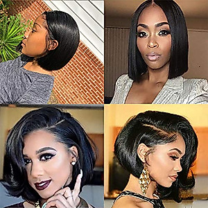 Geeta Human Hair Lace Front 13x4 Wigs Bob 10 Inch 180 Density Brazilian Virgin Human Hair Short Bob Wigs Straight Hair Natural Color