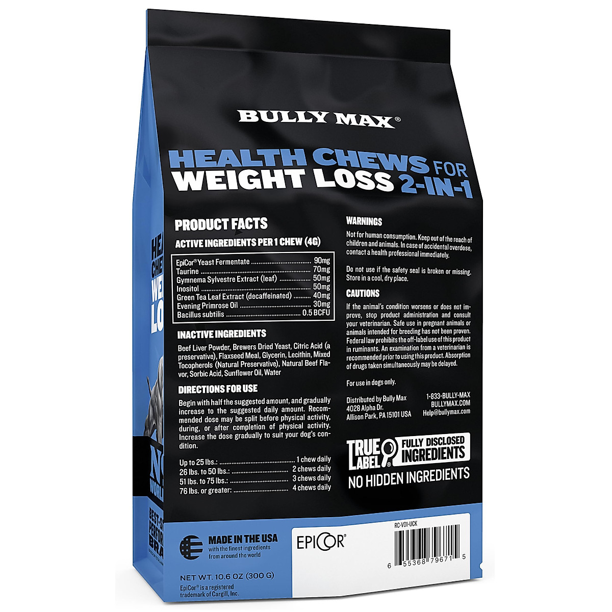 Bully Max 2-in-1 Dog Weight Management Supplement Chews for Adult & Senior Dogs - Dog Food Supplements for Immunity, Joint Health & Weight Control - Dog Treats for Small & Large Breeds - 75 Soft Chews