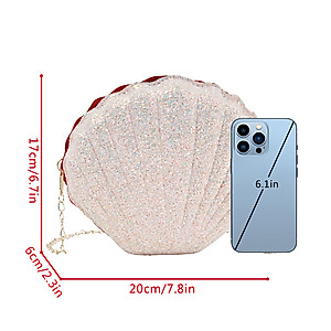 Felice Ann Women Mini Glitter Sequins Seashell Cross-body Bag Chain Strap Shoulder Bag Evening Clutch Handbag