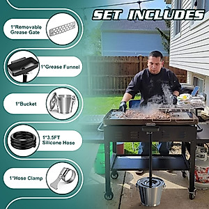 Upgraded Rear Grease Drainage Funnel for Blackstone Grease Catcher,Grease Bucket W/Lid,Innovative Blackstone Grease Trap with Separated Stainless Grease Gate,Blackstone Griddle Accessories