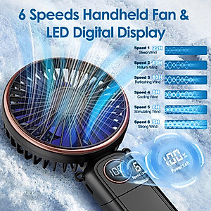 Portable Handheld Fan,5200mAh Personal Fan with LED Display,3-in-1 180° Foldable Mini Fan with 6 Speed,Desk Fan Rechargeable Hand Held Fan for Lash,Small Fan for Travel Office Women Girls (Black)