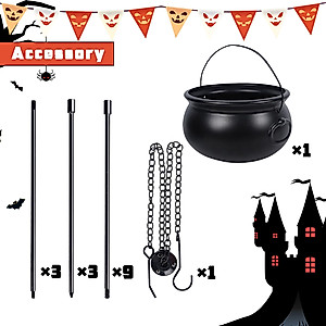Treewoll 2.8FT H Halloween Witch Cauldron with Tripod Stand, Hanging Black Pot with Adjustable Chain Hook for Witches Games Props Haunted House Halloween Parties Indoor Outdoor Decorative Set