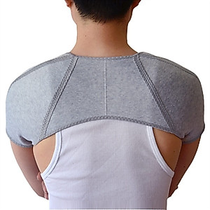 3°Amy Shoulder Brace Back Support Shoulder Guard Brace Retaining Straps Posture Sport Injury Back Pad Belts Keep Warm (Color : Dark Grey, Size : Medium)
