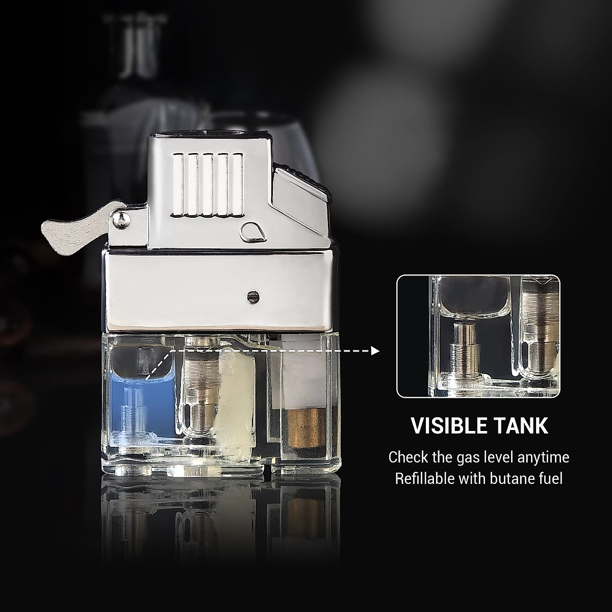 Coldown Butane Lighter Insert, Windproof Gas Lighter with Dual Torch Jet Flame Adjustable and Fuel Refillable, Unique Gifts for Men (Fuel No Included)