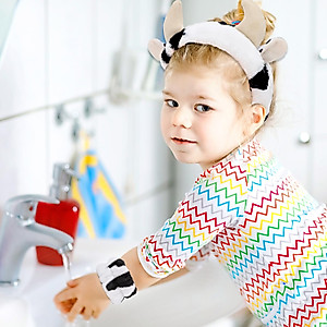 WHAVEL 3PCS Cute Spa Headband Cow Ears Headband with Face Wash Wristband Set and Wrist Bands