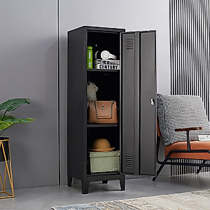 iCHENGGD Metal Cabinet, 54" H Home Office Storage Lockers, Vertical Steel Storage Cabinet with Locking Door and 2 Adjustable Shelves, Small Metal Locker Cabinets (Black)