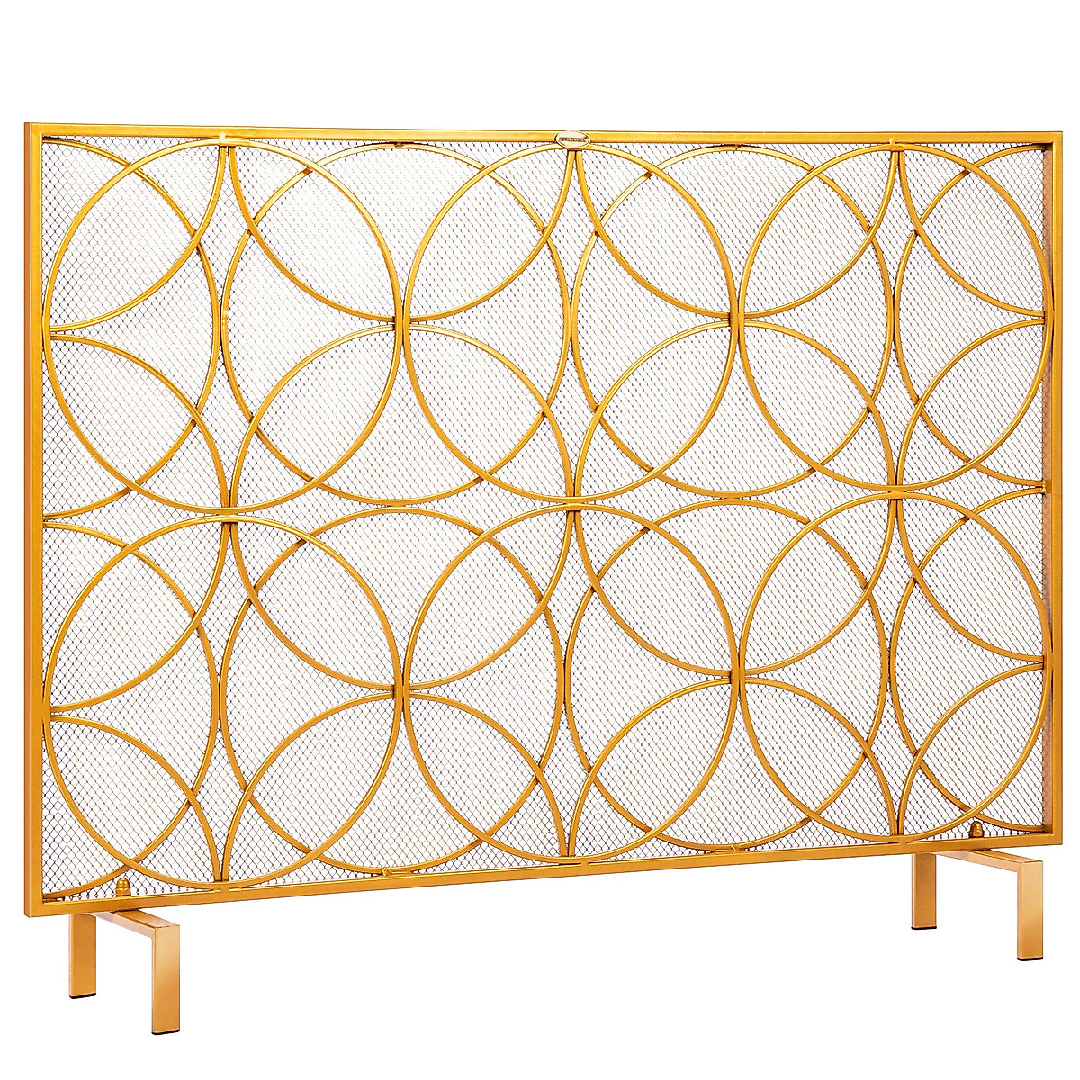 VIVOHOME 40.9 x 31.1 Inch Single Panel Wrought Iron Fireplace Screen Metal Decorative Mesh Fire Spark Guard Fireplace Cover Gold