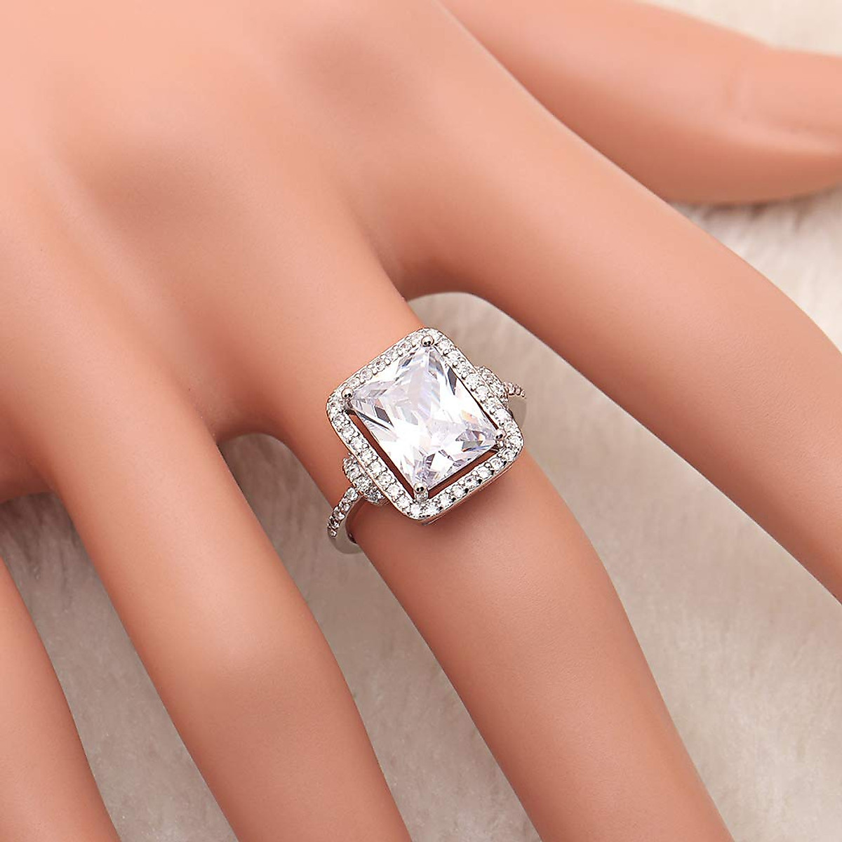 Ginger Lyne Collection Dorian Sterling Silver Emerald Cut CZ Engagement Bridal Ring Size 9