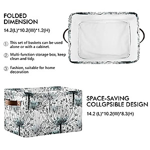 Nature Flowers Leaves Storage Basket Set of 2 Large Fabric Dandelion Storage Basket Bins Box Cube with Handles Collapsible Closet Shelf Clothes Organizer Basket for Nursery Bedroom