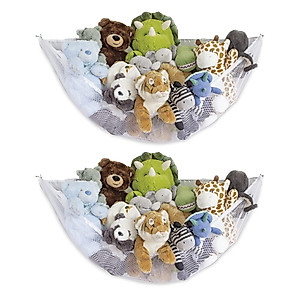 S&T INC. Stuffed Animal Net or Hammock, Mesh Hanging Stuffed Animal Storage Net, Hardware Included, White, Stretches up to 55 Inches, 2 Pack