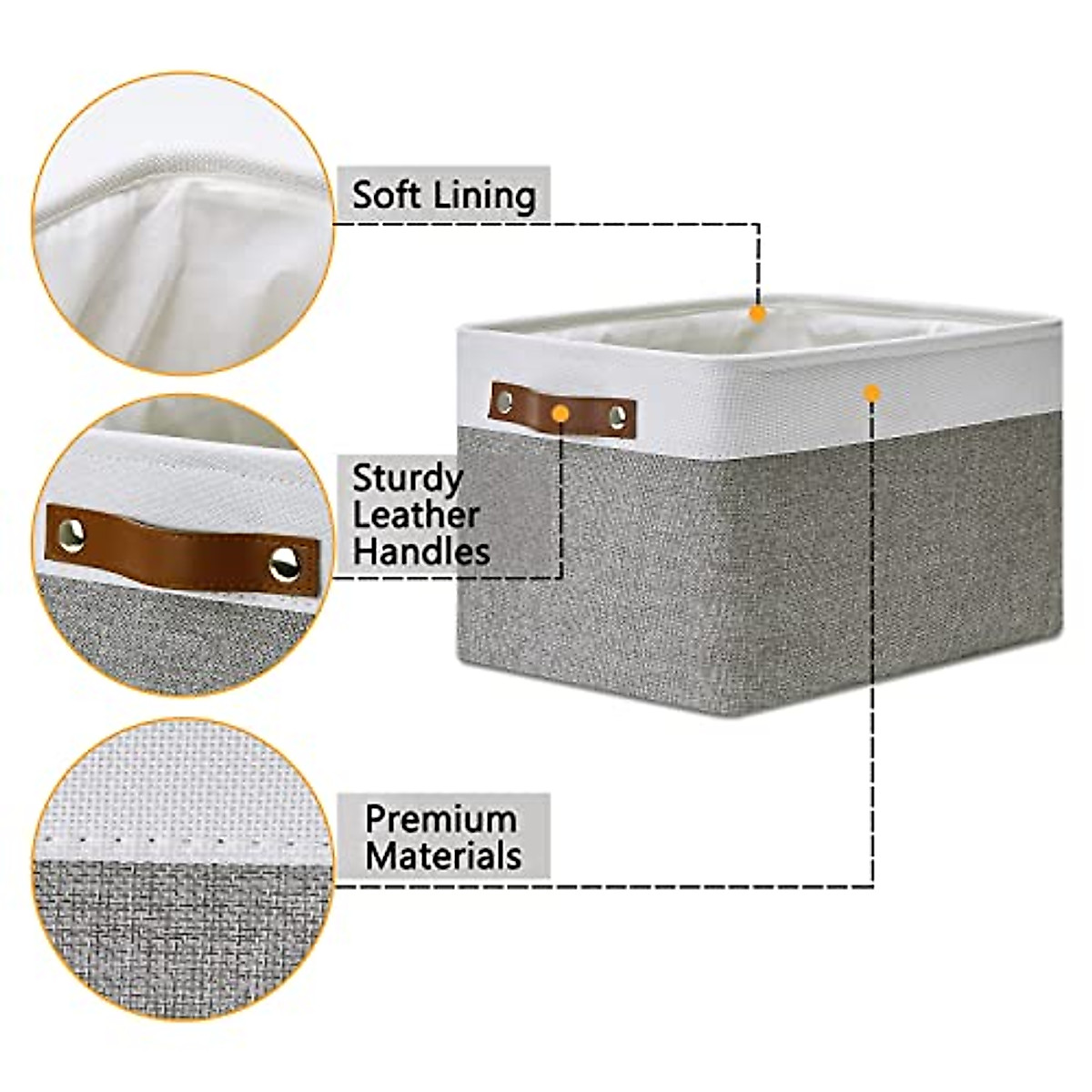 DULLEMELO Fabric Baskets for Storage, Office, Home,Nursery,Organizing Baskets for Shelves, Bedroom,  Toys,Gift,Fabric Storage Basket with Handles(White&Grey,15"x11"x9.5",4-Pack)