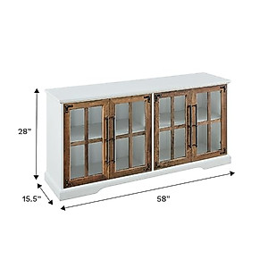 Walker Edison Modern Glass and Wood Universal TV Stand with 4 Door Storage For TV's up to 64" Flat Screen Living Room Storage Entertainment Center, 58 Inch, Rustic Oak