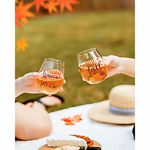 Nefelibata Fall Wine Glass Fall Cups Hello Fall Fall Leaves Pumpkin Spice Stemless Wine Glass Tumbler for Table Decor Wedding Birthday Thanksgiving Gift Ideas 12oz Set of 4