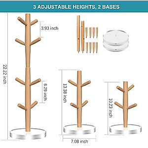 ONEDONE Coffee Mug Holder Wood Coffee Cup Holder with 8 Hooks 3-in-1 Mug Stands Coffee Mug Tree for Counter Christmas Gift for Women(Clear & Clear)