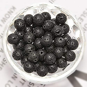 NCB Natural Stone Beads 100pcs 8mm Round Black Volcanic Lava Genuine Real Stone Beading Loose Gemstone DIY Charm Smooth Beads for Bracelet Necklace Jewelry Making (Black Volcanic Lava, 8mm 100Beads)