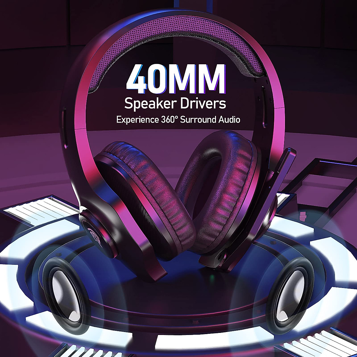 EasySMX USB Gaming Headset, PS5 Headset, 7.1 Surround Sound Stereo Gaming Headphones for PS4, PC Games, Over-Ear Gamer Headphones with (Brown-Black)