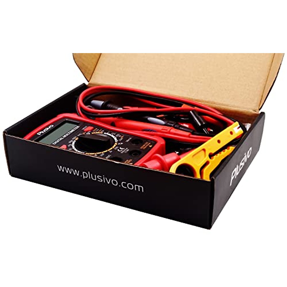 Digital Multimeter 2000 Counts Voltmeter Measures AC DC Voltage, Resistance, Current, Continuity, Diode Multi Tester with Probes, Test Clips, Dupont Wires, Crocodile Clips, Wire Stripper from Plusivo