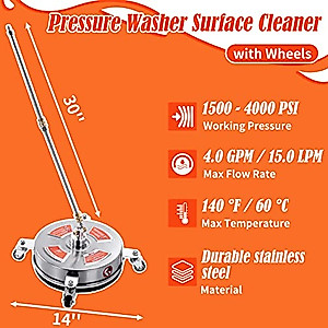 M MINGLE 14'' Pressure Washer Surface Cleaner Attachment, Driveway Power Washer Accessory with 2 Extension Wand, 1/4" Quick Connect, 4000 PSI