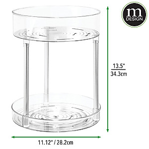mDesign Spinning Metal and Plastic Makeup Organizer Rotating Lazy Susan 2-Level Turntable Storage Bin - Carousel Organizer for Bathroom Vanity Countertops, Cabinets - Clear/Silver