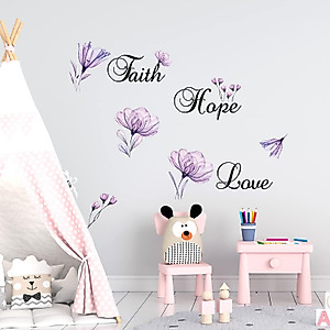 Lchen Faith Hope Love Wall Sticker Purple Lily Flower PVC Wall Decal Home Background Decor Removable Wall Art Sticker (Faith Hope Love)
