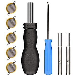 CR1616 Button Cell Battery, 5 Pack CR1616 Batteries with Tabs Bundled with 3.8 mm & 4.5 mm Security Screwdriver Tool Set for GameBoy Color and GameBoy Advance Games - Batteries Individually Pack