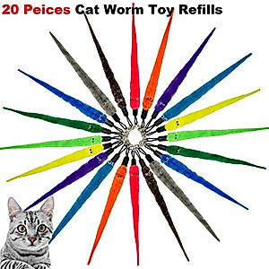 CATENESS Cat Worm Toy Refills Cat Wand Replacement Worms, 20 PCS Worms Cat Toy Refills, Cat Wand Attachments Worm for Cat Toys