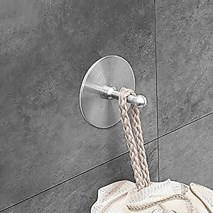 lucalda Adhesive Hooks, Stainless Steel Waterproof Heavy Duty Stick on Wall Hooks Door Hooks Towel Hooks, No Damage Self Adhesive Hooks for Wall Hanging Coat Clothes Kitchen Bathroom, Silver, 4 Pack