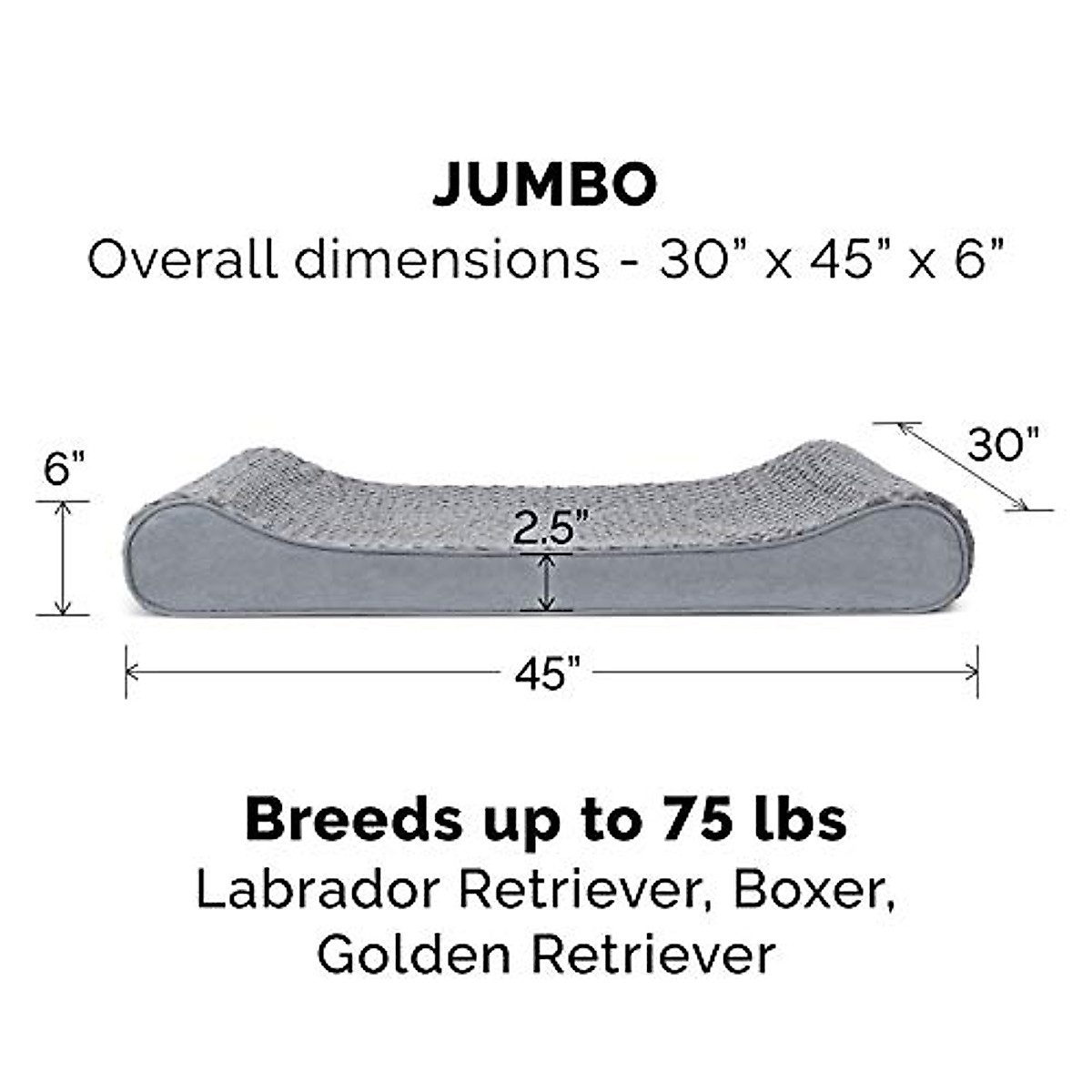 Furhaven Orthopedic Dog Bed for Large Dogs w/ Removable Washable Cover, For Dogs Up to 75 lbs - Ultra Plush Faux Fur & Suede Luxe Lounger Contour Mattress - Gray, Jumbo/XL