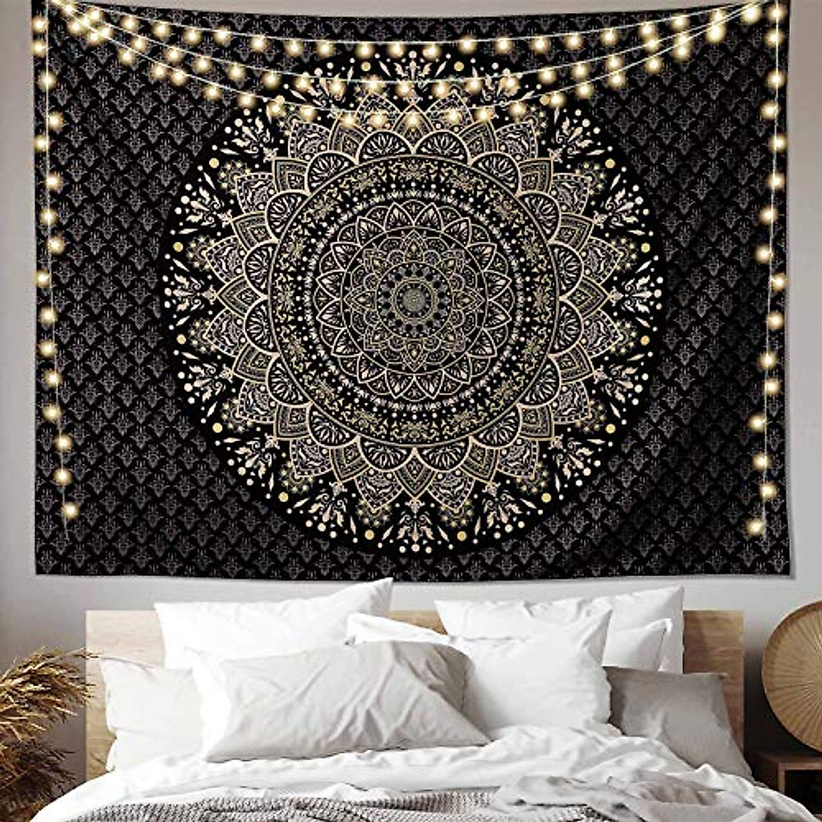 Edeesky Black Golden Mandala Tapestry Wall Hanging Psychedelic Medallion Wall Tapestry Aesthetic Indian Hippie Wall Decor Bohemian Wall Art Boho Home Decoration for Bedroom,Living Room,Dorm