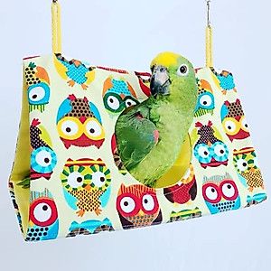 Bird Nest House Bird Bed, Bird Hut Hideaway for Cage, Plush Fluffy Shed Hut Hanging Hammock Finch Cage Sleeping Bed Snuggle Tent for Budgies, Lovebird, Parrot, Parakeets, Cockatiels (Owl, Large)