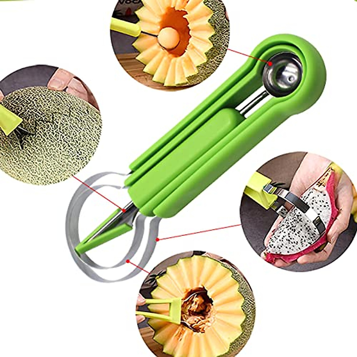 Fruit Basket for Kitchen Counter, Creative Foldable Rotation Fruit Bowl with 4 in 1 Multifunctional Melon Baller Scoop Set, Modern Countertop Fruit Holder for Kitchen Dinning Table Storage Decor