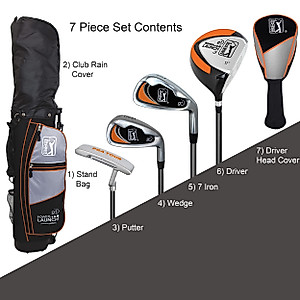 PGA Tour G1 Series Orange Kids Golf Club Set with 4 Clubs, Stand Golf Bag & 7 Total Pcs | Golf Clubs and Sets for Heights 5'2"-5'7" | Complete Golf Club Sets | Young Men & Women Golf Clubs Ages 12-17
