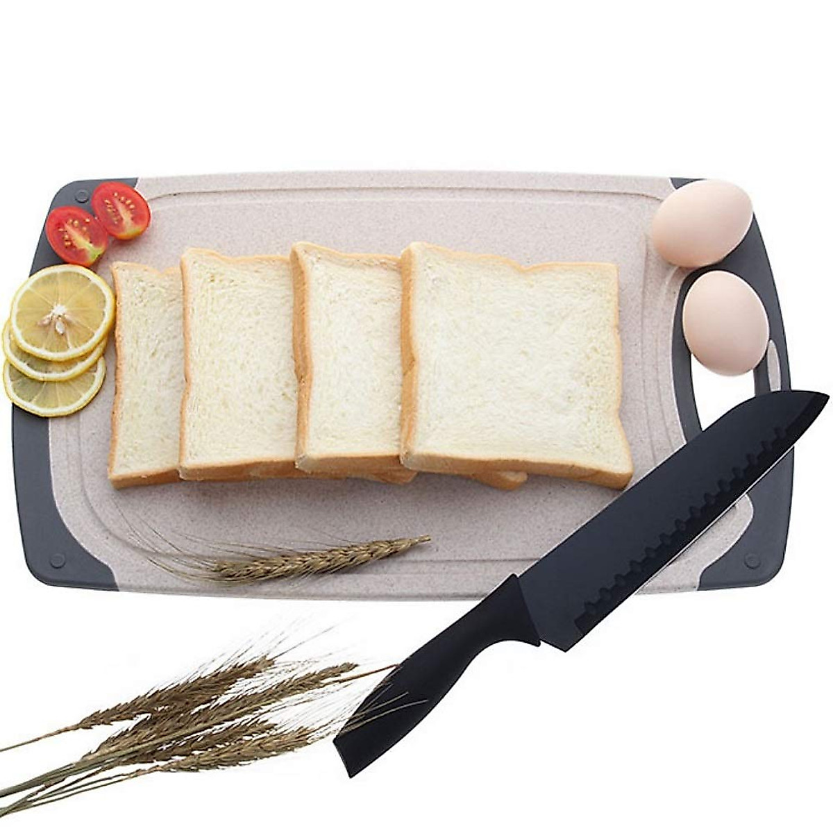 FLYINGSEA Cutting Boards For Kitchen, Anti-Skid Eco-Wheat Straw Cutting Board Set (3 Pcs), Dishwasher Safe (light brown)