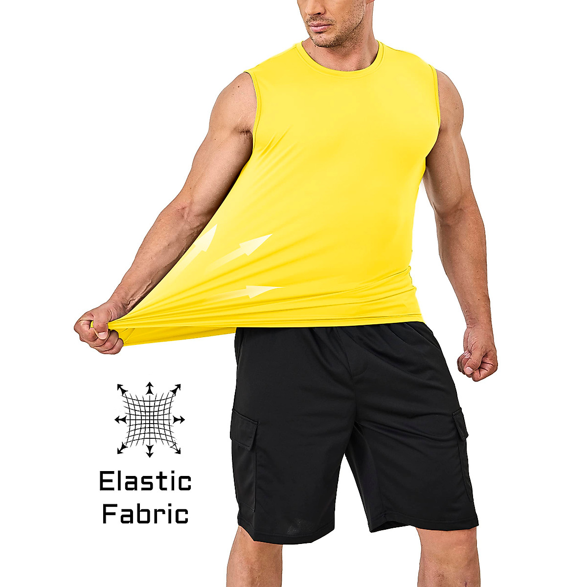 MAGCOMSEN Workout Tank Tops for Men Dry Fit Sleeveless Shirts Muscle Boxing Dry Fit Tank Tops Fitness Active Summer Tank Tops Yellow XL