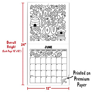 Tiny Expressions - Inspirational Coloring Calendar for Kids - Today is a Good Day 2024 Wall Calendar - Home or Classroom Kid Learning Calendars with Inspirational Quotes - Children's Calendar - 12x12 inches