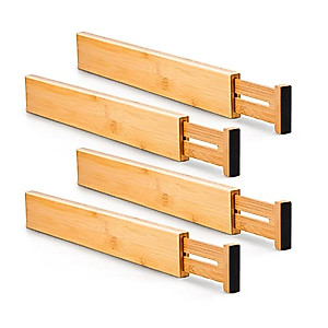 Utoplike 4 pcs Bamboo Kitchen Drawer Dividers(16.8-21.8IN),Adjustable Drawer Organizers,Spring Loaded,Works in Kitchen,Dresser,Bathroom,Bedroom,Drawer,Desk