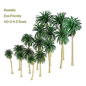 ORZIZRO 15Pcs Model Coconut Palm Tree Scenery Model Tree 2.8-6.3 Inch Mixed Model Trees for Model Train Railway Architecture Diorama DIY Scenery Landscape Cake Toppers Decoration
