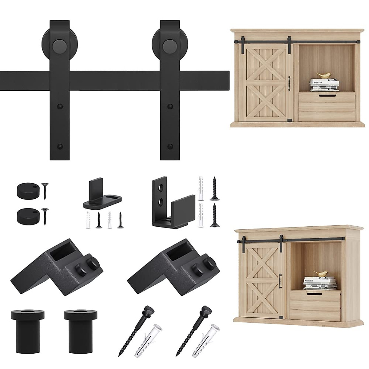 ZEKOO 2.5FT Super Mini Sliding Barn Door Hardware Kit for Single Door Cabinet, Small Barn Door Hardware Track Kit for TV Stand, Cupboards, Storage Cabinets, Wardrobes, J Shape Hanger (No Cabinet)