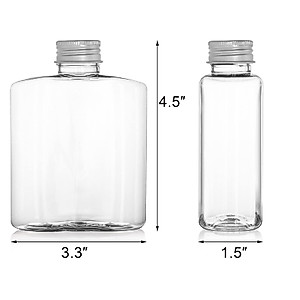 Elsjoy 24 Pack Plastic Juice Bottles, 8.5 Oz Clear Liquor Bottle Flat Slim Beverage Container with Aluminum Cap, Portable Water Flask for Drinks, Milk, Tea, Alcohol, Leak Proof