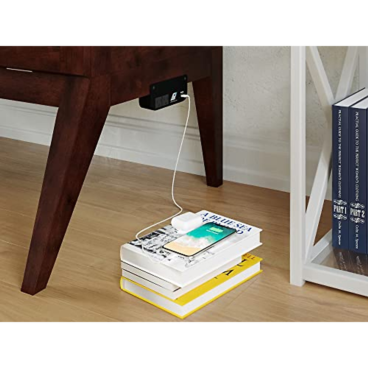 AFI, Northampton Murphy Bed Desk with Premium 6 Inch Folding Memory Foam Mattress and Built-in Charger, Full Size, Walnut