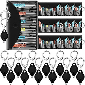 24 Pcs Bulk Mini Screwdriver Keychain LED Lights Keychain Set Flashlight Keychain Mini Screwdrivers Keychain Tool in a Portable Pouch Repair Kit for Tool Birthday Party Gifts Favor (Black)