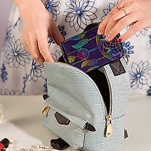 susiyo Colorful Dream Catcher Feathers Credit Card Wallet, RFID Blocking Compact Women Leather Card Holder Zipper Purse