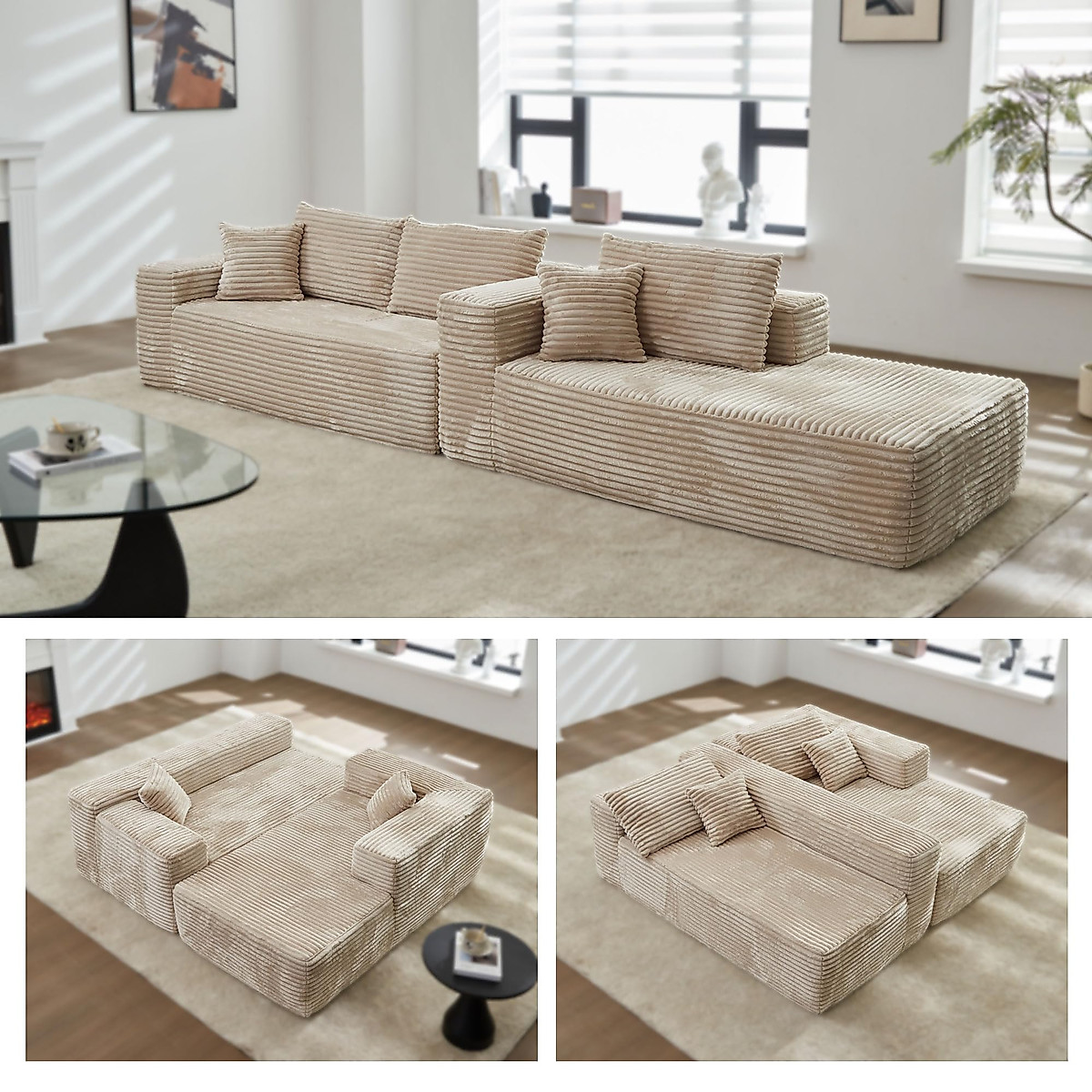 CAODOC L-Shape Sectional Sofa, Modular Sectional Living Room Sofa Set, 104 * 68" Modern Minimalist Style Couch, Upholstered Chenille Sleeper Sofa for Living Room, Salon, 2 PC Free Combination